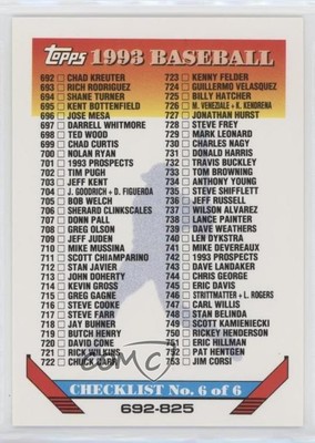 1993 Topps Blank Back Checklist #825 | eBay