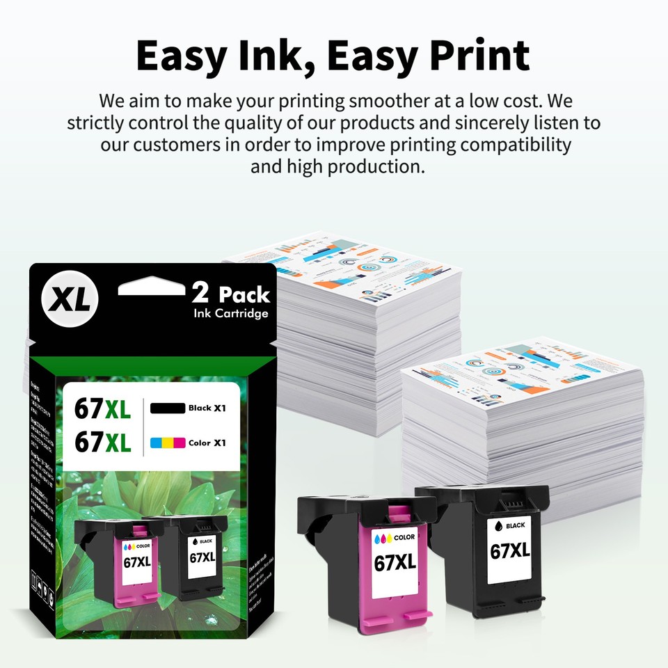 1*Black & 2*Tri-Color 67XL Ink Cartridge for HP Deskjet 1255 4258e ...