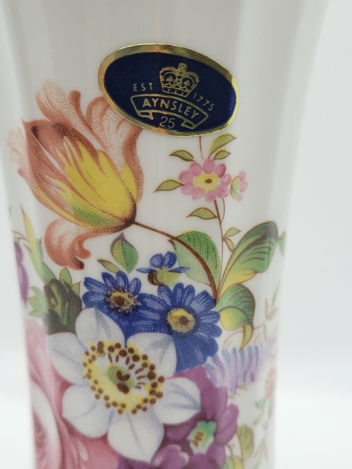 Aynsley Bone China Wild Tudor Vase 6” English Howard Sprays Floral ...
