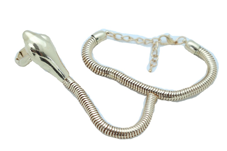 Women Elegant Cool Fashion Bracelet Gold Metal Hand Chain Snake Cobra ...