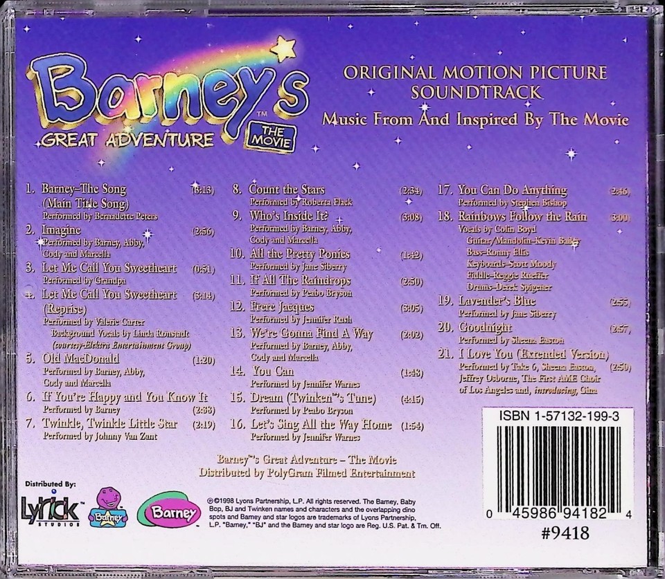 Barney's Great Adventure The Movie CD 1998 Kids Soundtrack Lyrick | eBay