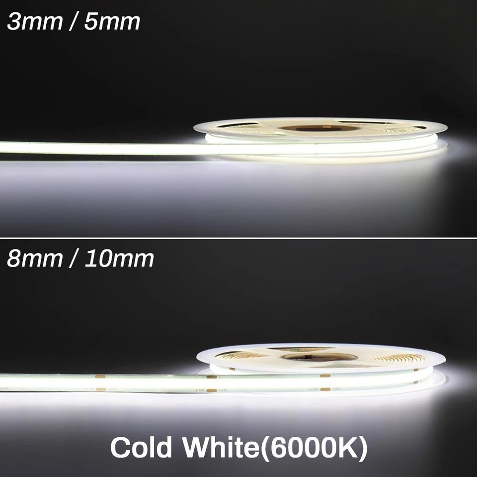 3mm 5mm COB LED Strip 12V 24V Dimmable 3000K 4000K 6000K High Density ...