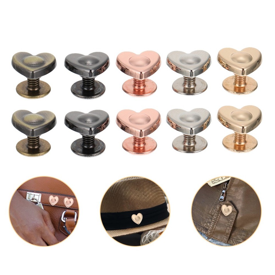 60 pcs Purse Handbag Flat Stud Screw-Back Spike Heart Shape Studs Rivet ...