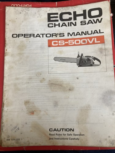 Echo Chain Saw CS-500vl Parts & Operators Manual Kioritz Corporation ...