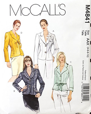 MCCALL'S PATTERN JACKET FITTED 4 DESIGNS MISSES' or MISS PETTE SIZE 4 ...