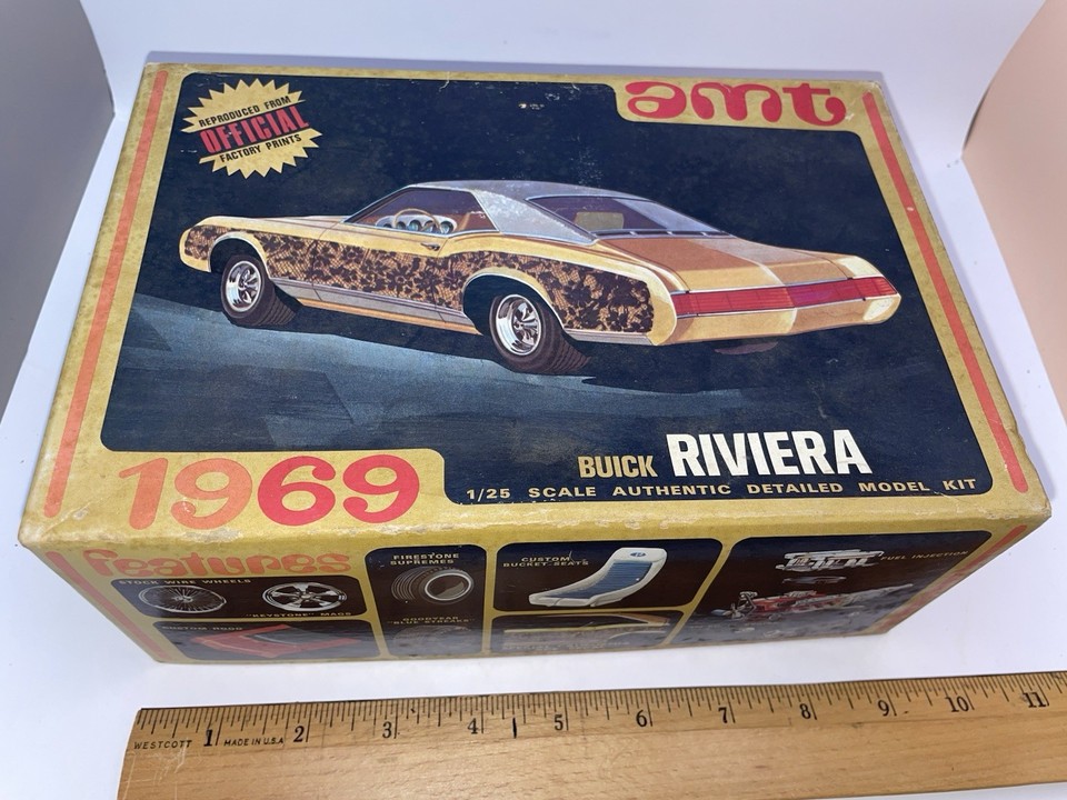 1969 AMT Buick Riviera Y915 Model Kit 1/25 Box, Decals & Instructions ...