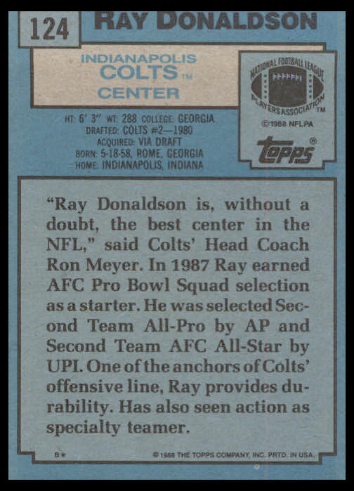 1988 Topps #124 Ray Donaldson Indianapolis Colts Football Card | eBay