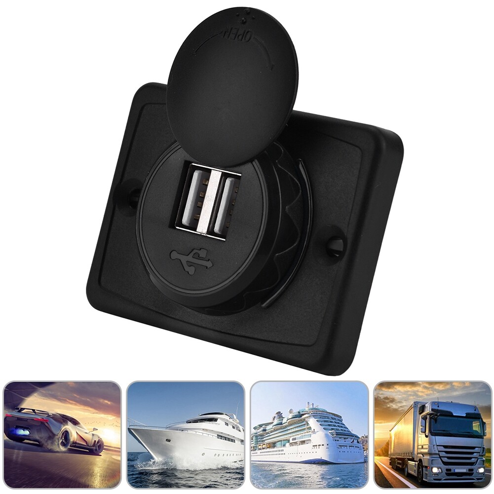 3.1A Car Dual Black ABS USB Port Socket Charger Adapter 12V LED ...
