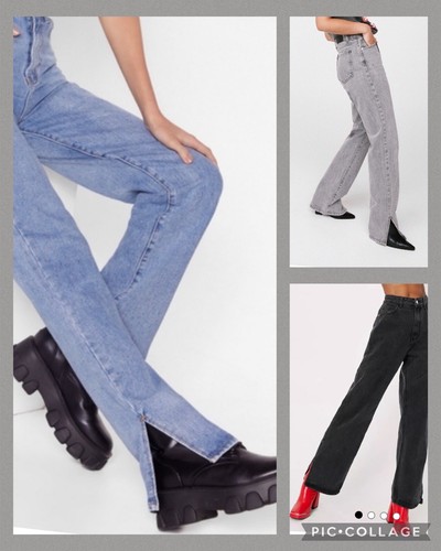 3 Nasty Gal High Waisted Split Hem Wide Leg Jean Lot Black Blue Grey ...