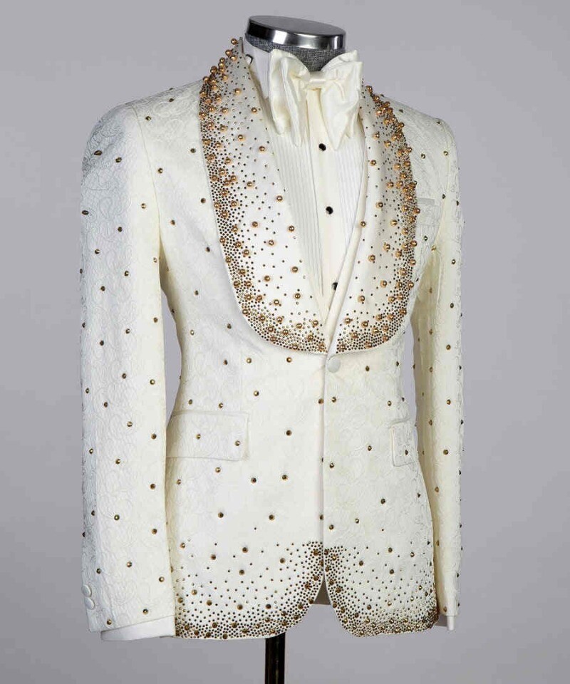 Men's Diamond Studded Beads Coat Shawl Lapel Jacket Groom Wedding ...