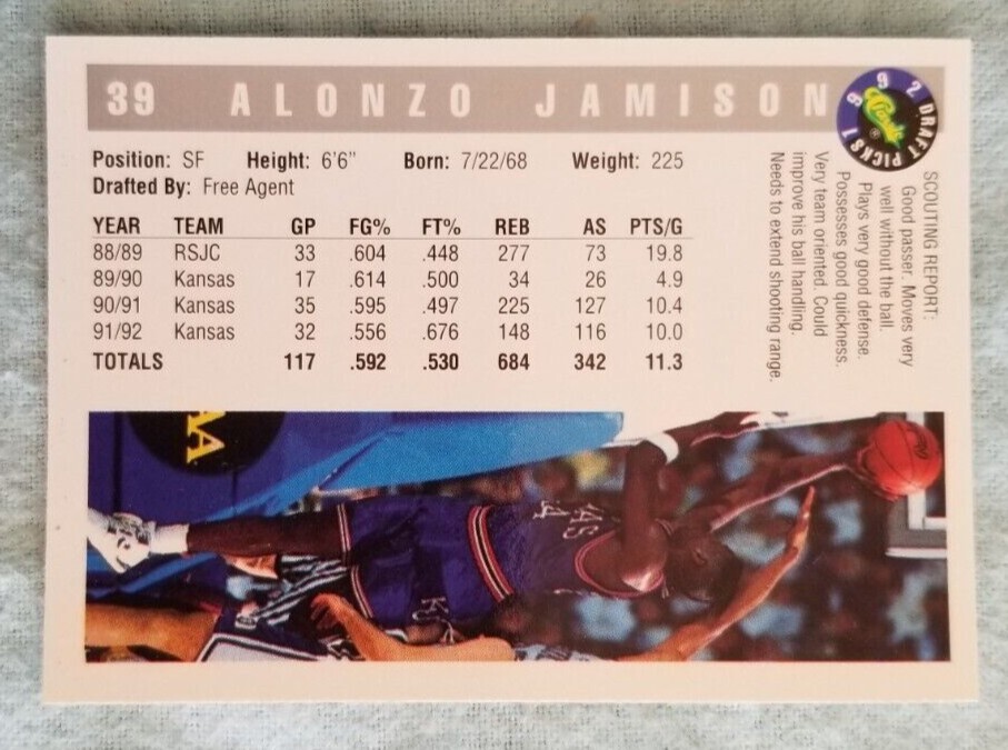 Alonzo Jamison SF 1992 Classic Draft Picks Free Agent Card #39 | eBay