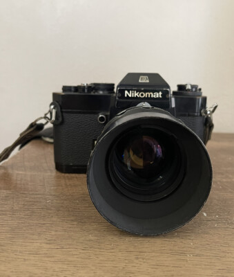 NIKON NIKKORMAT EL BLACK SLR CAMERA WITH 35MM F 1.35 micro -NIKKOR LENS ...