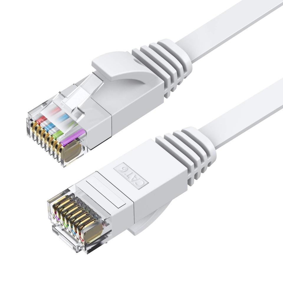 Cat6 Ethernet Cable 50 FT White Cat-6 Flat RJ45 Computer Internet LAN ...