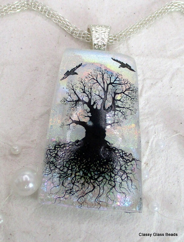 Fused Glass Tree Pendant Handmade Dichroic Silver Necklace by Firefly ...