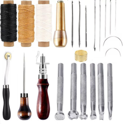 Leather Craft Tools Kit Hand Sewing Stitching Punch Carving Saddle ...