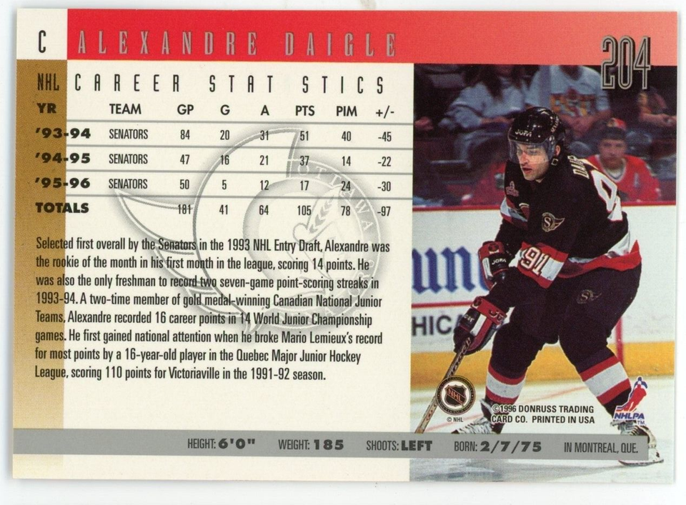 1996-97 Donruss Alexandre Daigle Card #204 | eBay