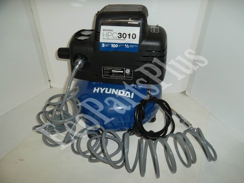 Hyundai Portable 3Gal Air Compressor 100 PSI 1/3 HP Motor 2900 RPM 120V ...