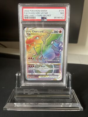 PSA 7 Charizard VStar BRILLIANT STARS #174 SECRET RARE Rainbow Pokemon ...
