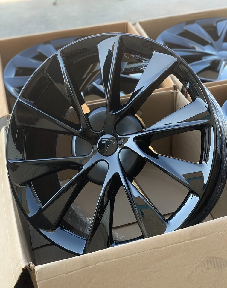 21" TESLA MODEL S GLOSS BLACK TWIN TURBINE P100D 100D WHEELS RIMS ...