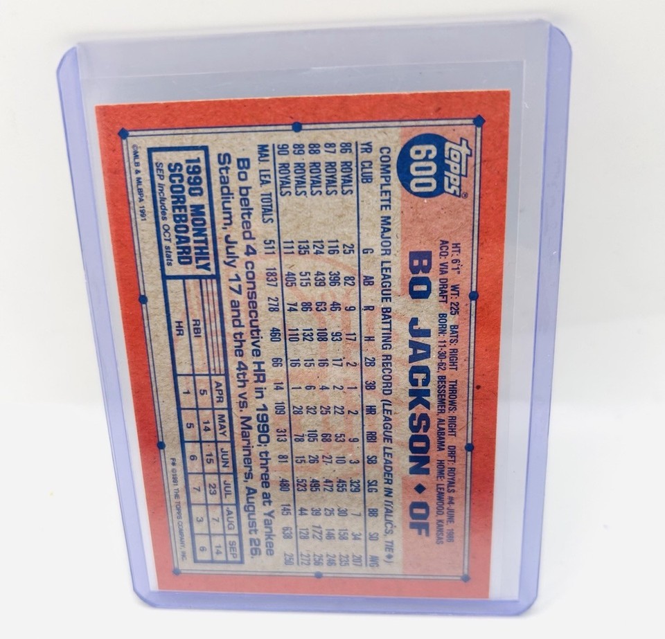 Bo Jackson - 1991 Topps 40 Years of Baseball Card - #600 ( Mint ) | eBay