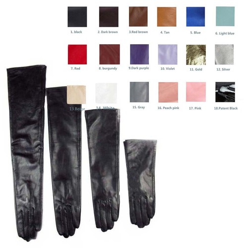 Custom made 30cm to 80cm long plain style evening real leather gloves ...