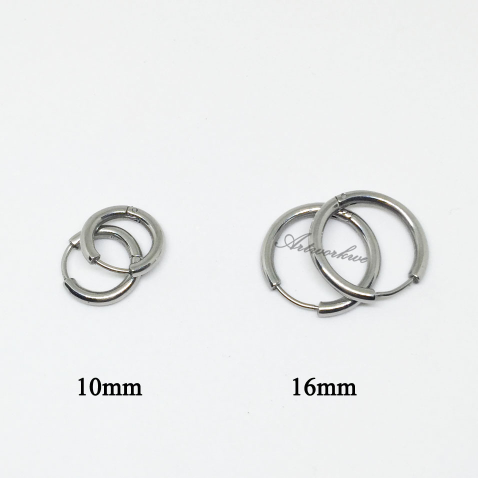 10/16mm Sliver Mens Womens Stainless Steel Tube Hoop Ear Ring Stud ...