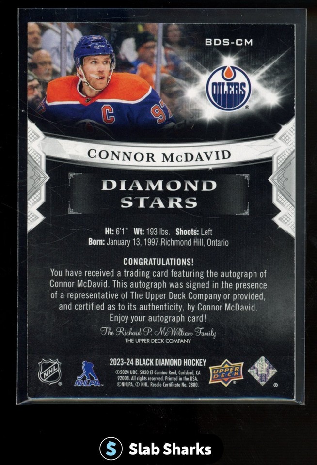 2023 UPPER DECK BLACK DIAMOND #BDS-CM CONNOR MCDAVID DIAMOND STARS AUTO ...