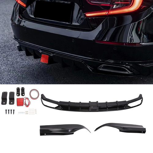 Gloss Black For 2018-2022 Accord Rear Bumper Diffuser W/LED + Corner ...
