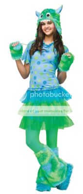 Teen Girls DLX MONSTER MISS Blue & Green Polka Dot Costume Junior Size ...