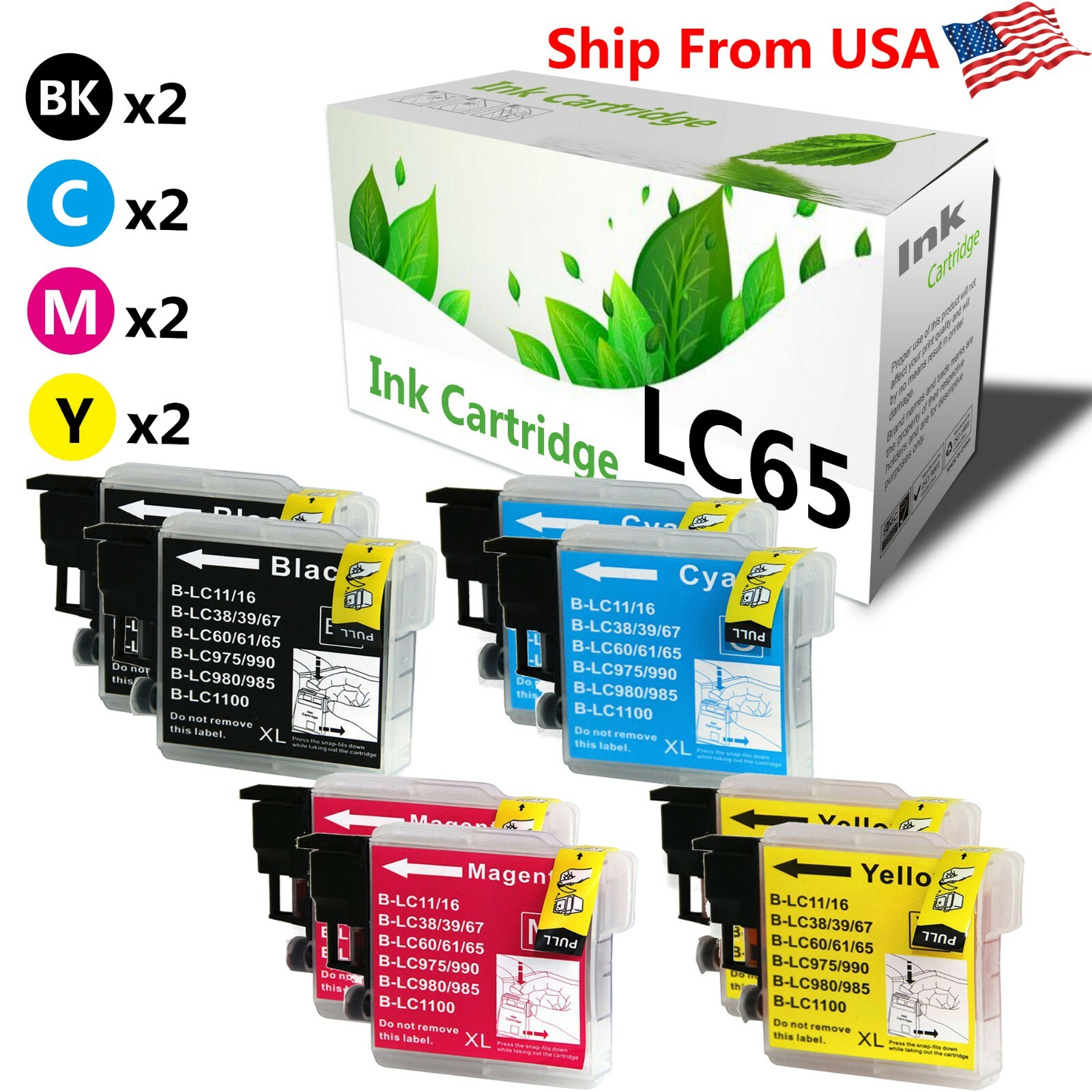 8 PK Brother LC65 Ink Cartridge for MFC-J615W 290C J630W 250C 255CW ...