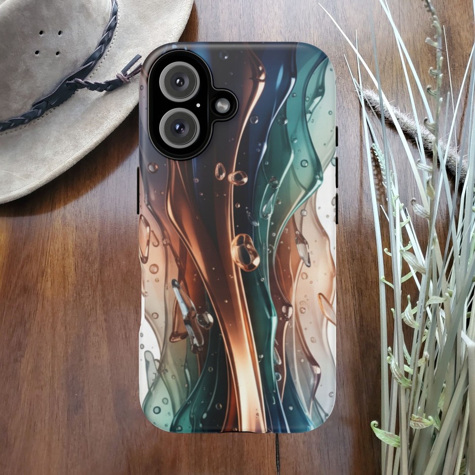 Abstract Liquid Stream Teal Bronze Phone Case | Fluid Art Waves, Water ...