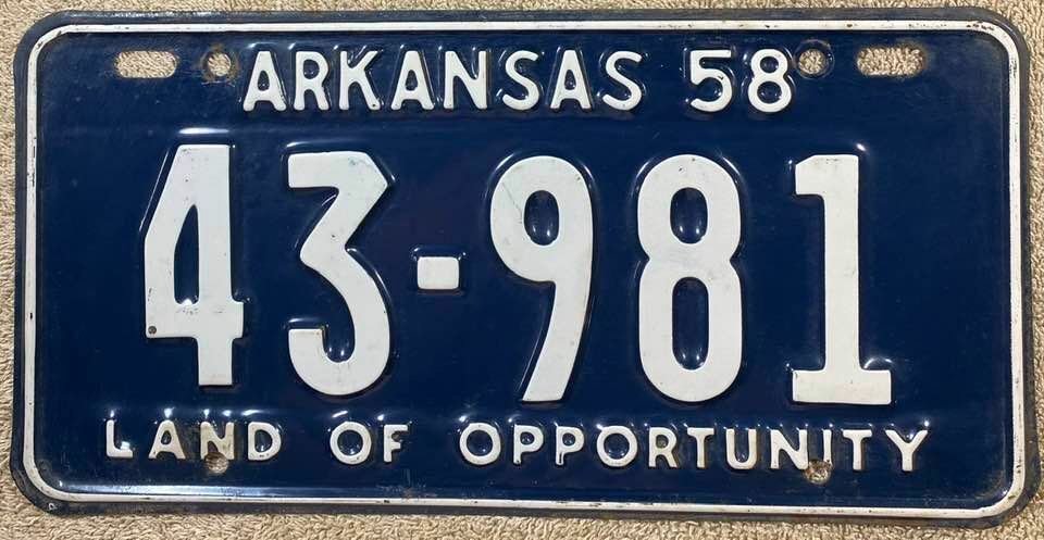 1958 Vintage Arkansas License Plate 43-981 Boone County Harrison Omaha ...