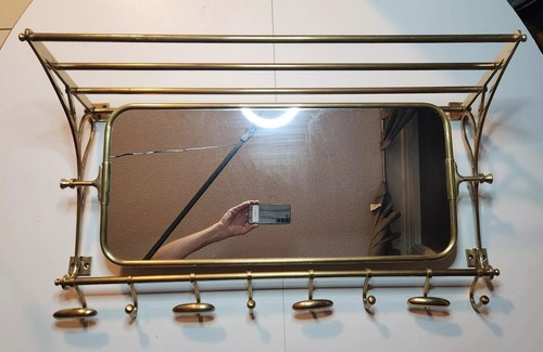 Brass Antique Hall Mirror Coat Rack Hat Tree Swivel Mirror & Hooks Wall ...