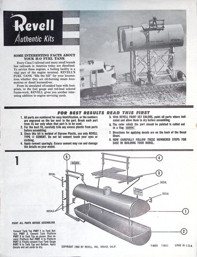 1960 Revell HO Fuel Tank Model Kit Instructions Vintage Original | eBay