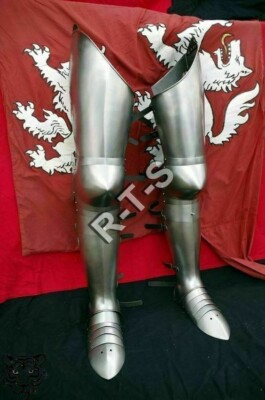 Medieval 18G Steel Functional Full Leg Plate Armor Pair Large Halloween ...