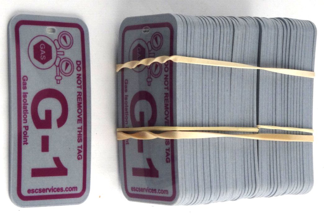 Gas Isolation Point Tags, G-1, 3"Lx1.5"W, Magenta on Gray, Qty. 46 Free ...