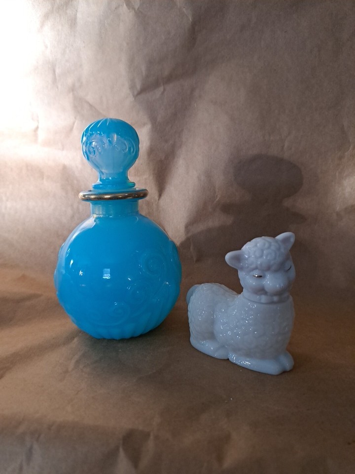Avon Bristol Blue Moonwind 5 oz Cologne Opaline Glass Decant Lamb ...
