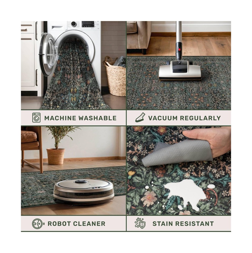 Dark Green Washable Entry Rug - Front Door Throw Rugs Indoor, Non-Slip ...