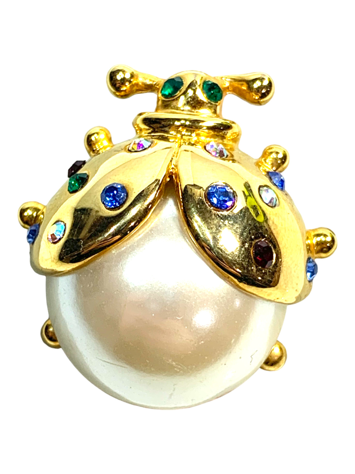 Vintage Marvella Ladybug Pearl Body Rhinestone Brooch… - Gem