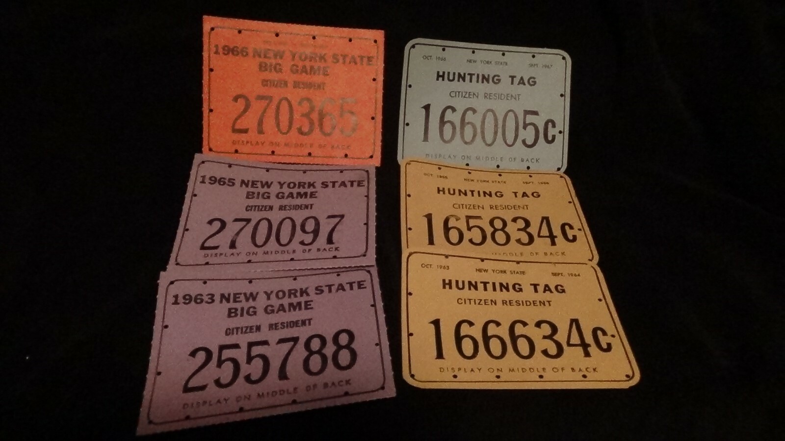 Lot of 6 Vintage 1960's New York Big Game & Hunting Tags Citizen ...