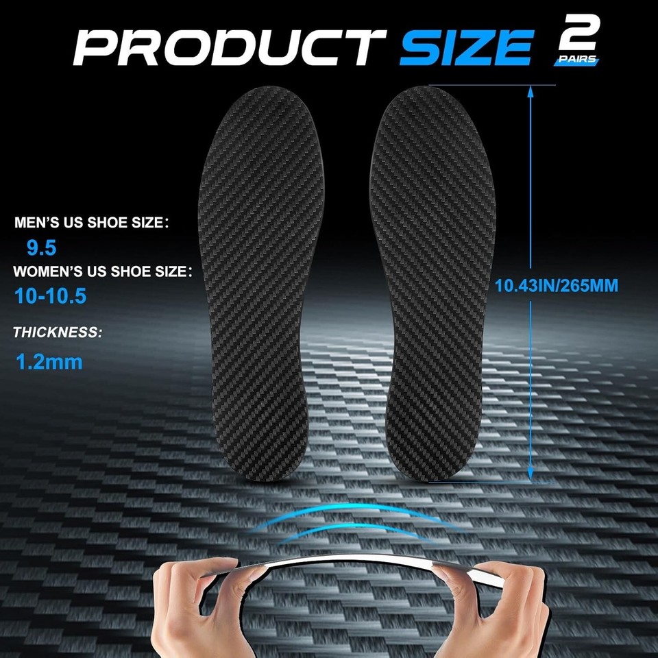 2 Pairs Carbon Fiber Insole for Men Women Carbon Fiber Footplate Rigid ...