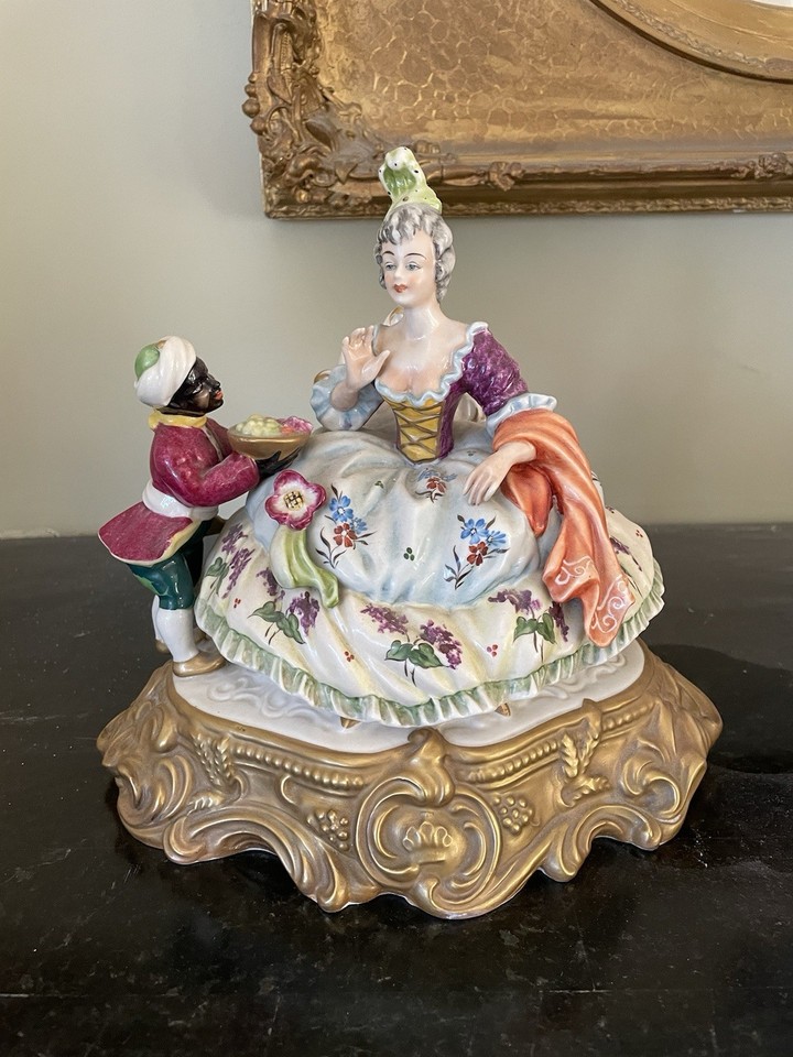 Dresden Porcelain Figurine Rococo Lady With A Footman German 19th/20th ...