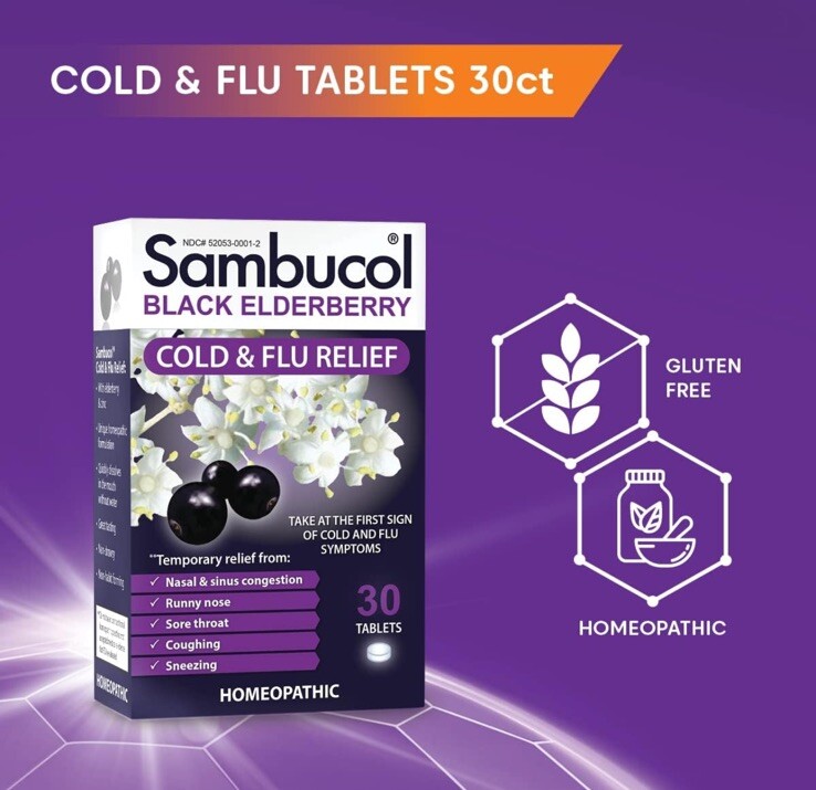 6 Pack-Sambucol Black Elderberry Cold & Flu Relief Tablets - 180 Count ...