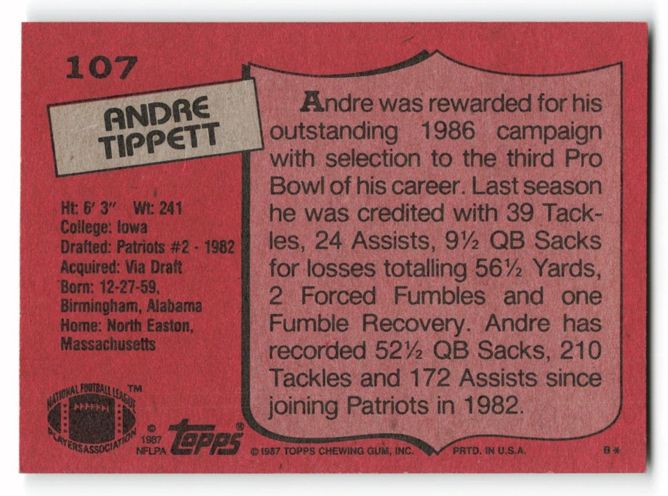 1987 Topps #107 ANDRE TIPPETT New England Patriots NICE CARD !!! | eBay