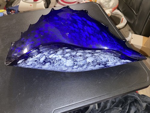 CobaltBlue Mid Century Handblown Large Art Glass Conch Shell Bowl ...