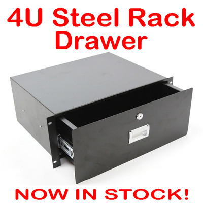 4U Black Lockable Drawer 19" Road Case Flight Rack Roadcase Flightcase ...