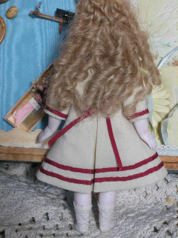 All Bisque Mignonette Doll Swivel neck, Glass Eyes 6" in Trunk with ...