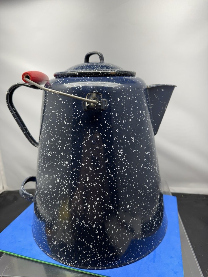 Vintage Enamelware Dark Blue White Speckled Cowboy Coffee Pot Kettle ...