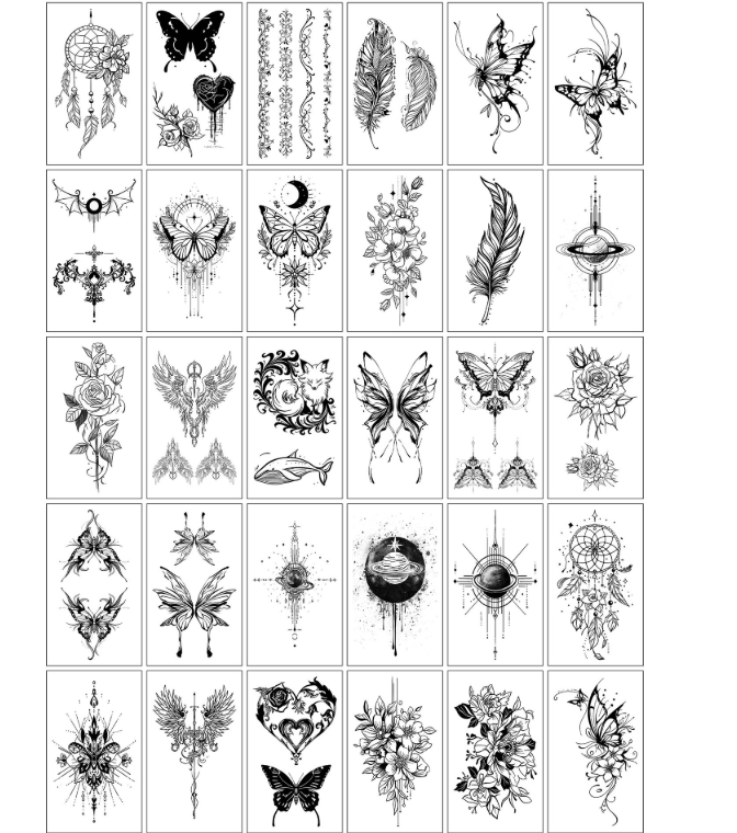 30Pcs Black Butterfly Feather Temporary Tattoo Body Stickers Waterproof ...