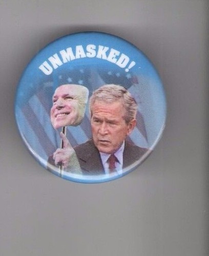 2008 OBAMA pin John McCAIN Mask Anti IRAQ War George W. BUSH pinback ...